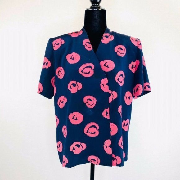 Carlisle | Tops | Vintage Carlisle Silk Blouse Size Navy Blue Pink ...